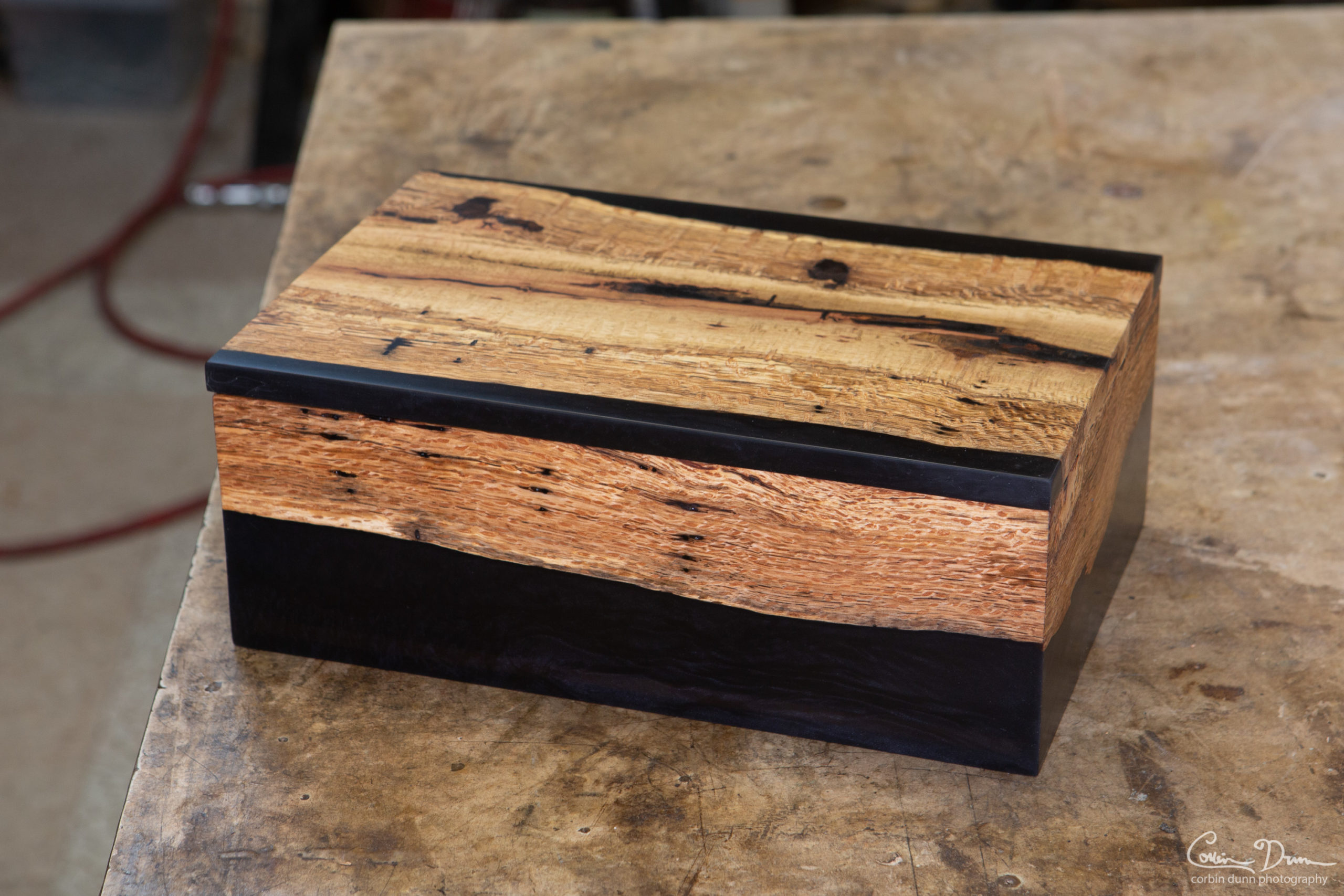 Black Epoxy and Oak Box – Corbin's Treehouse